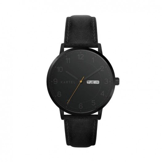 MORRIS 40MM BLACK LEATHER STRAP WATCH